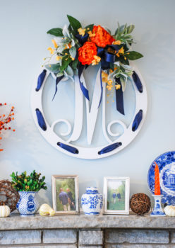 My Blue & White Fall Mantel + DIY Monogram Sign - Pender & Peony - A ...