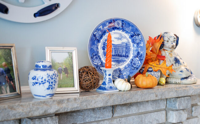 My Blue & White Fall Mantel + DIY Monogram Sign - Pender & Peony - A ...