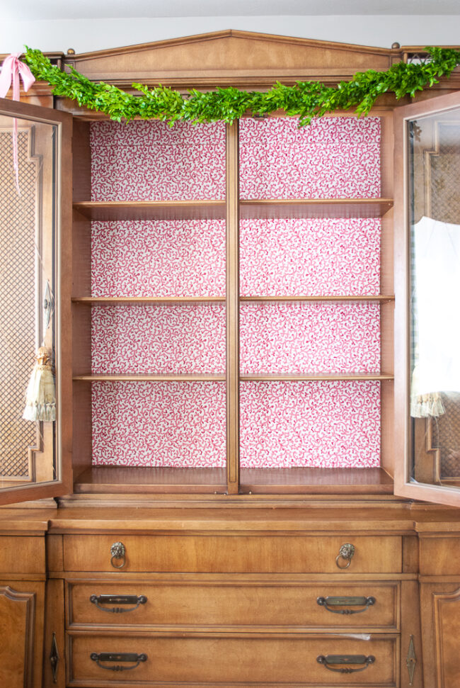 Update Your China Cabinet with Wallpaper – Easy Tutorial – Pender & Peony