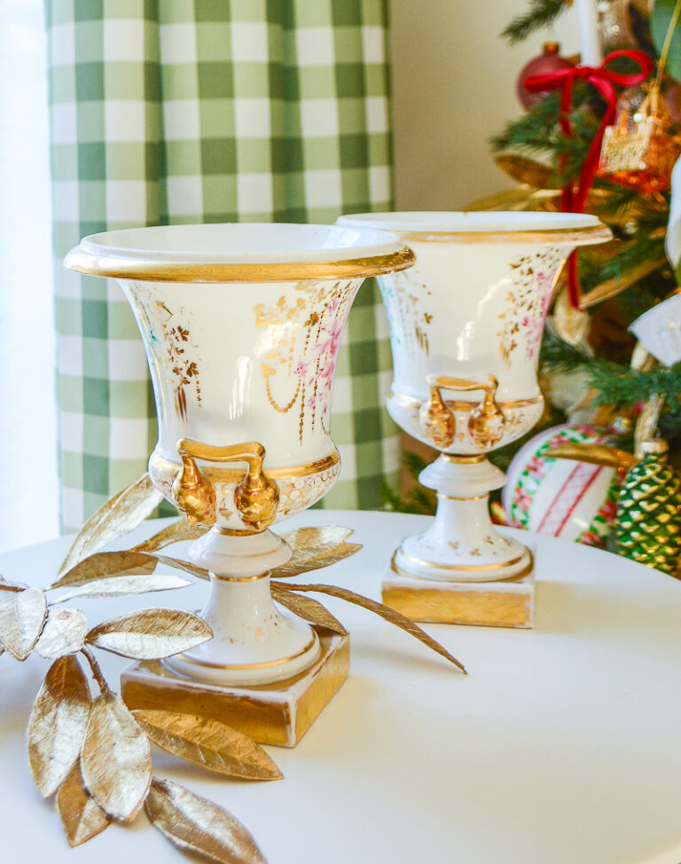 Antique Pair of Old Paris Urns, Green & Pink Floral Design - Pender ...